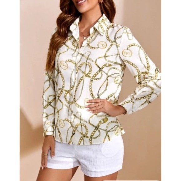 SHEIN | Tops | Vintage Shein Gold Chain Gold Chain Baroque Button Up ...